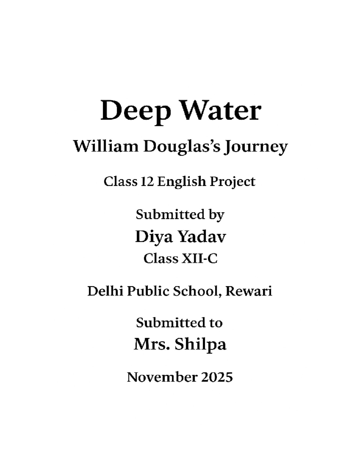 Class 12 English Project: Overcoming Fear in "Deep Water" by William ...