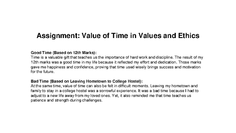 Value of Time Assignment: Lessons from Good and Bad Times - Studocu