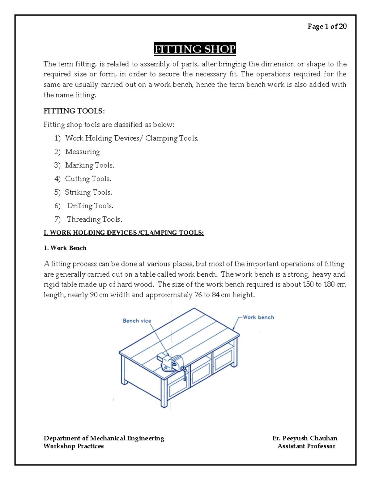 Fitting Shop Tools and Techniques - ME Workshop Practices - Studocu