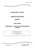 CUS3701 - Unisa - curriculum studies - Studocu