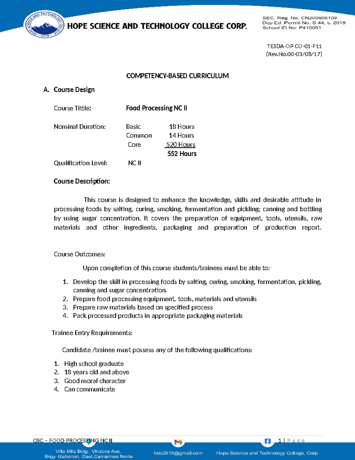 Course CBC: Competency-Based Curriculum for Food Processing NC II - Studocu