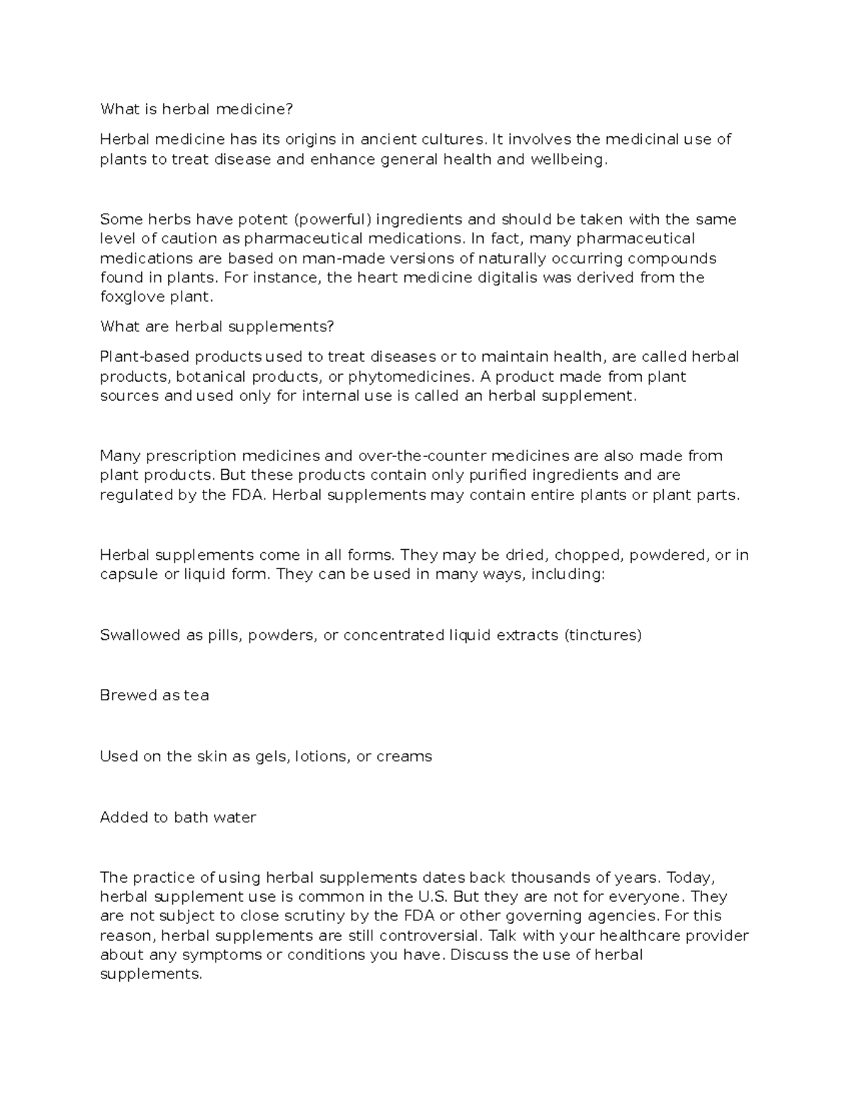 Herbal Medicine: Understanding Its Uses, Benefits, and Risks - Studocu