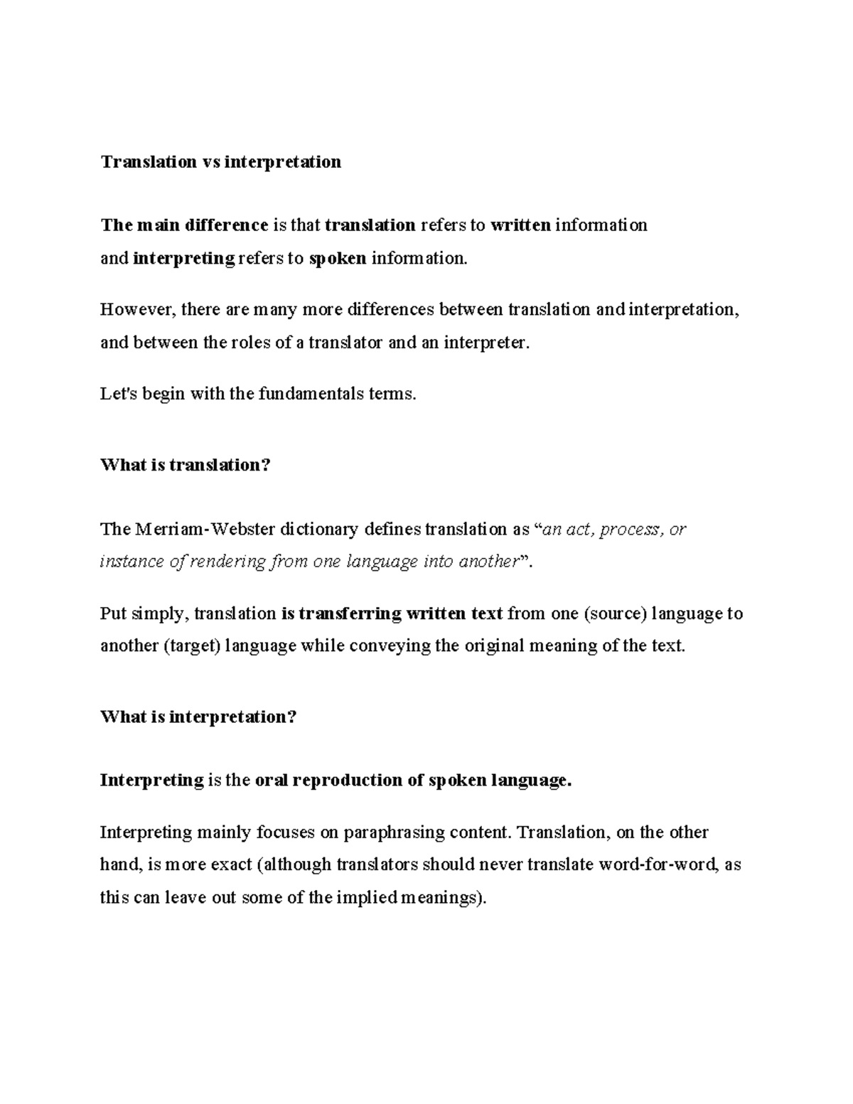 Translation vs interpretation in english - Translation vs ...