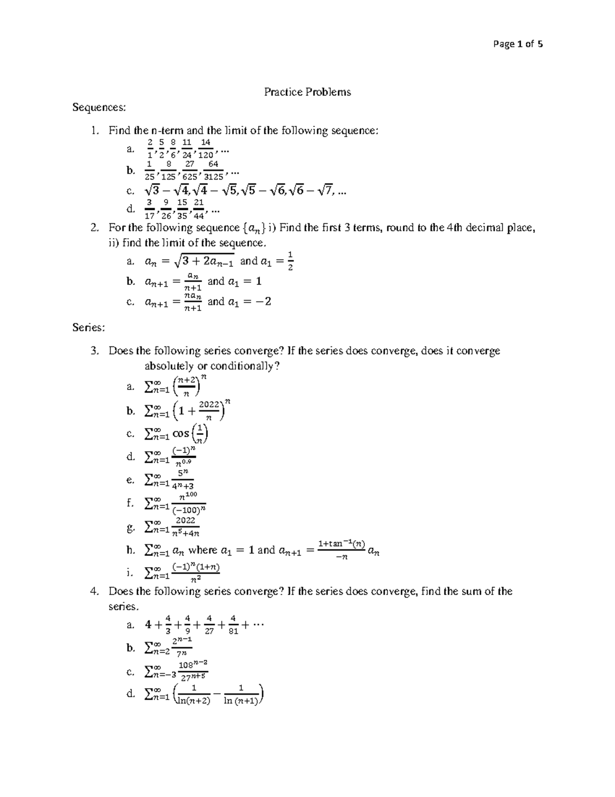 Study Guide for Exam 3: Sequences, Series, and Power Series - Studocu