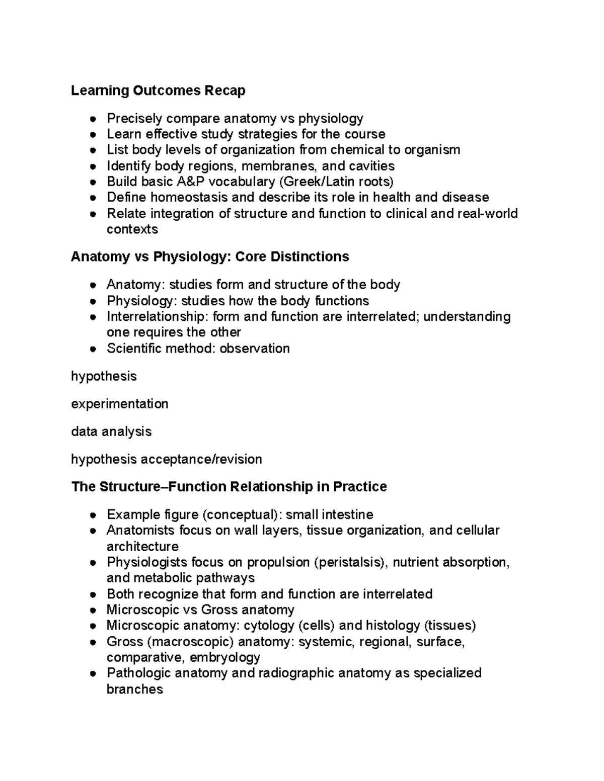 Unit 1: Body Organization - Comprehensive Study Notes for Anatomy ...