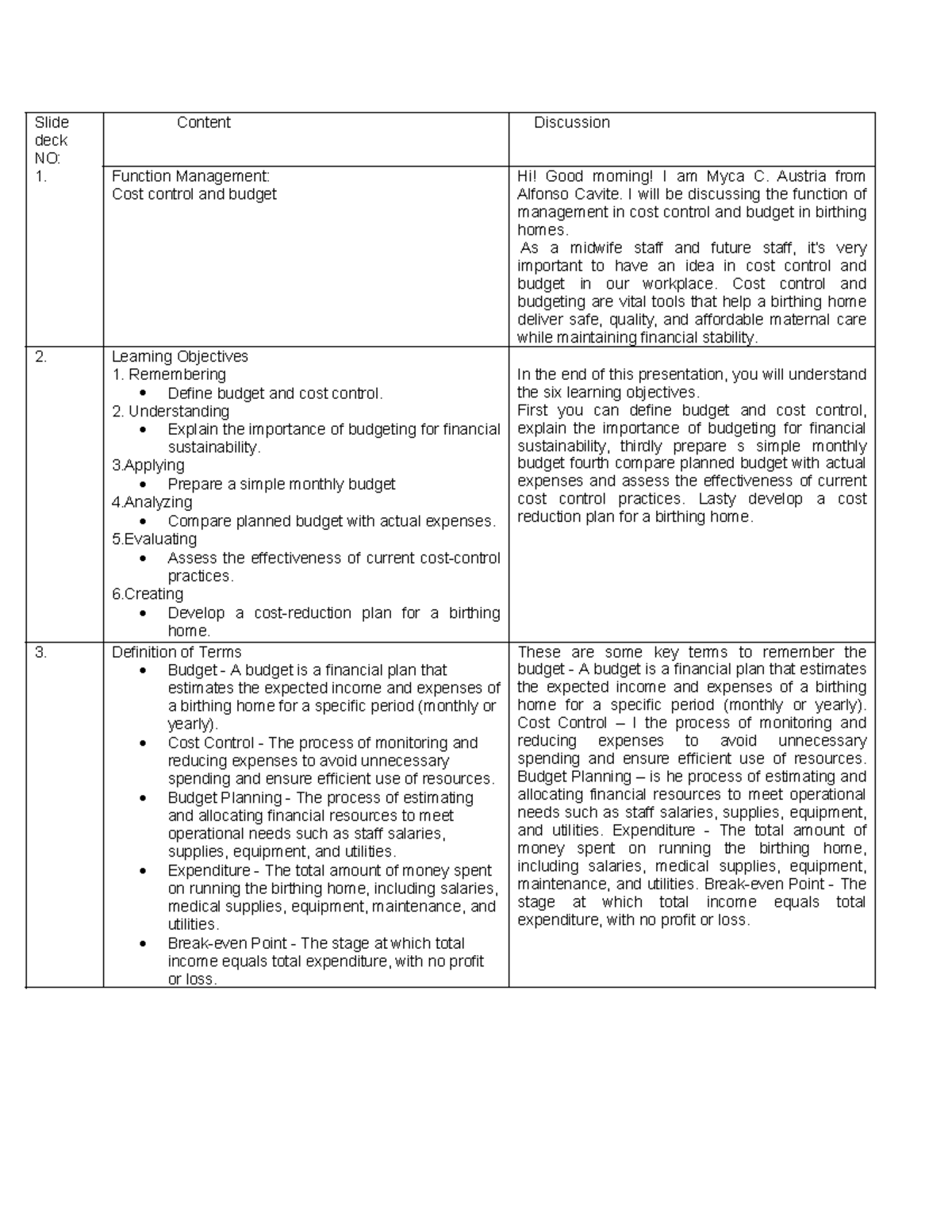 Cost Control and Budget Management: Session Guide for Midwives - Studocu