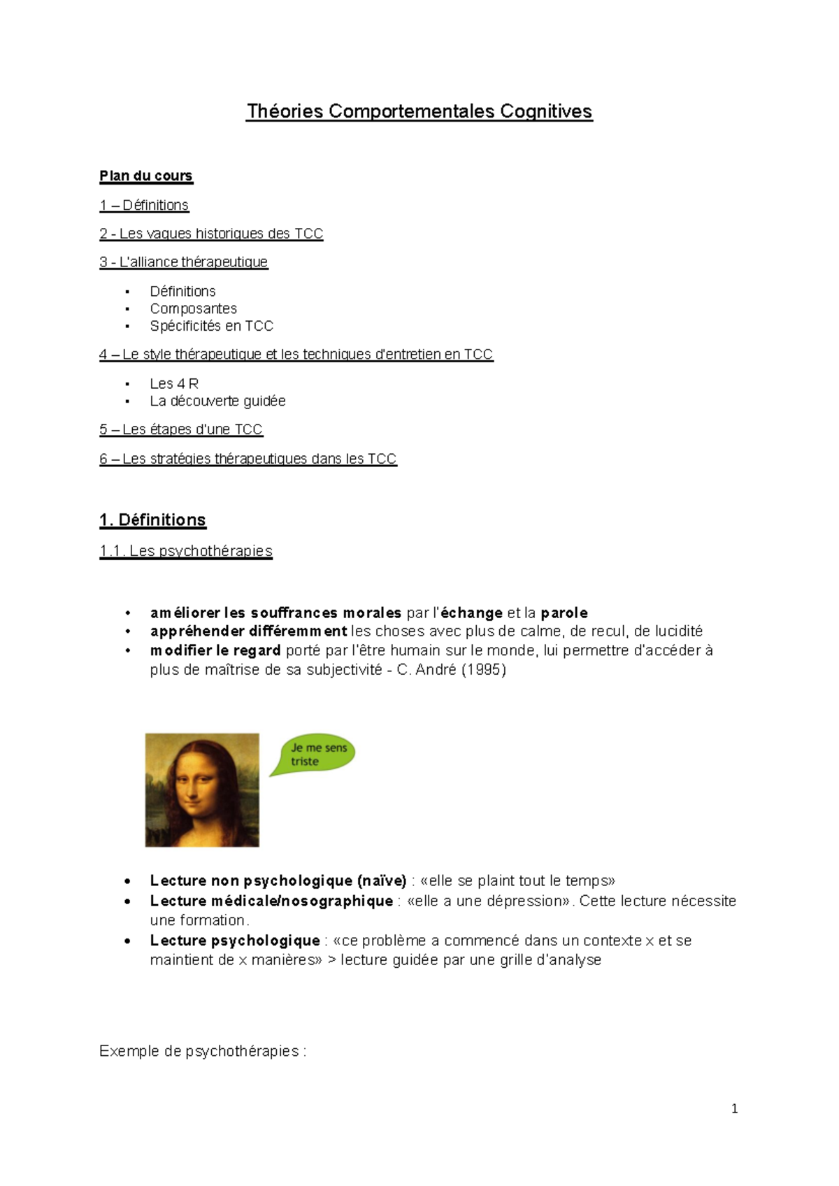 CM TCC - Cours sur les Théories Comportementales Cognitives 2023-2024 ...