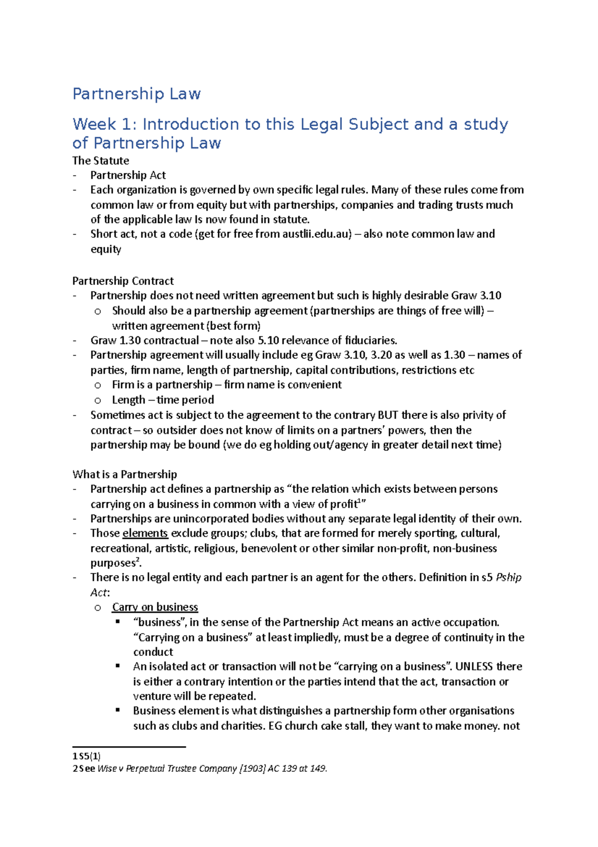 Week 1 - Introduction to this Legal Subject and a study of Partnership ...