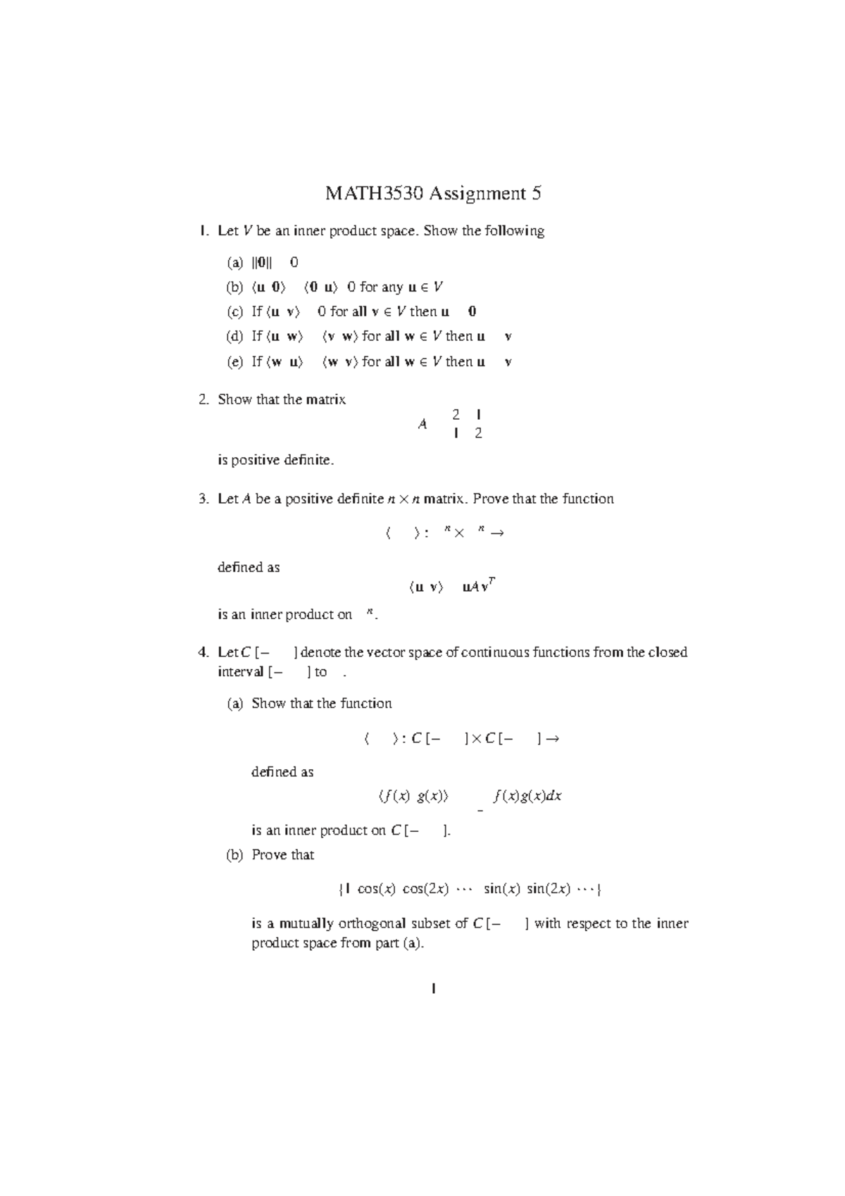 Math3530 Assignment 5 - Inner Product Spaces and Positive Definite Matrices - Studocu
