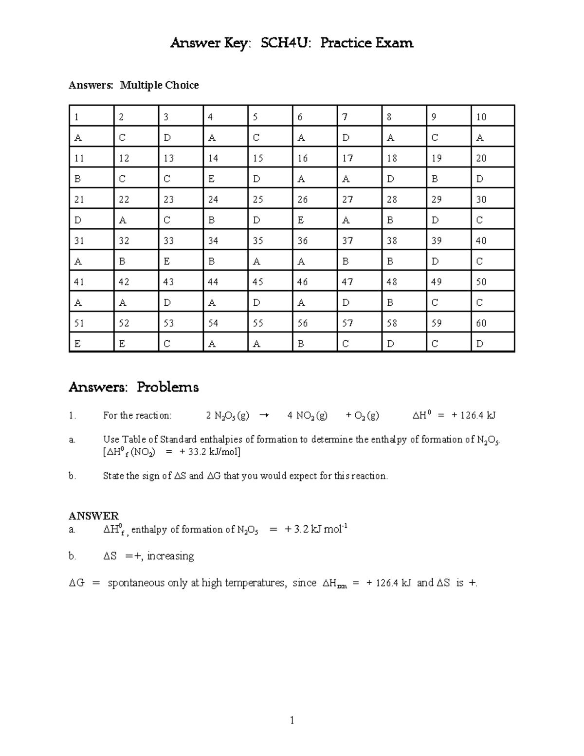Answers to SCH4U Practice Exam - 07-08-4U - Studocu