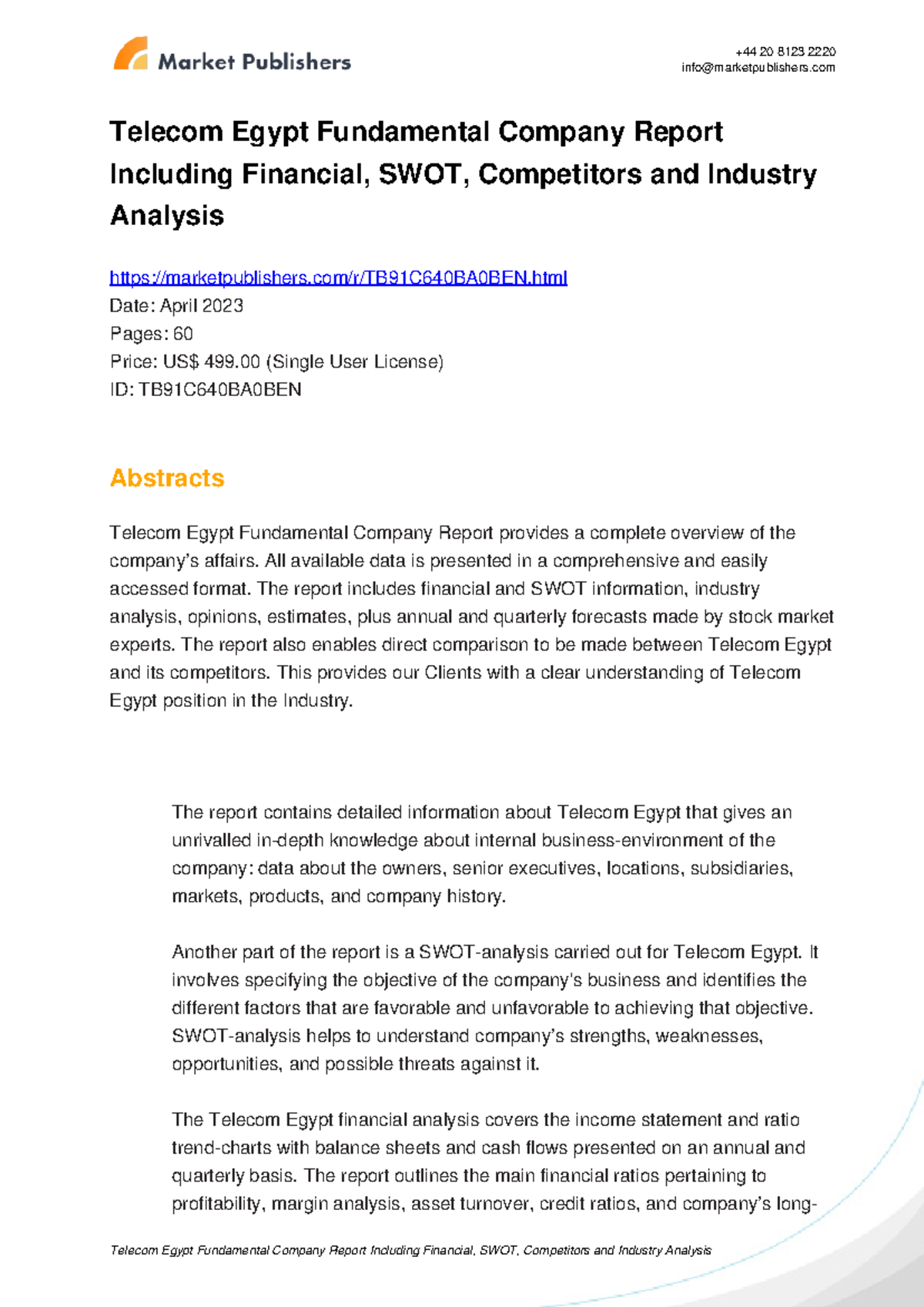 Telecom Egypt SWOT Analysis and Financial Overview Report: BAC - Studocu