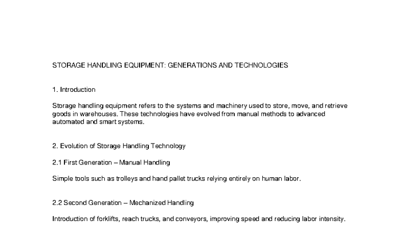 Week 7 Storage Handling Equipment Report: Generations & Tech - Studocu
