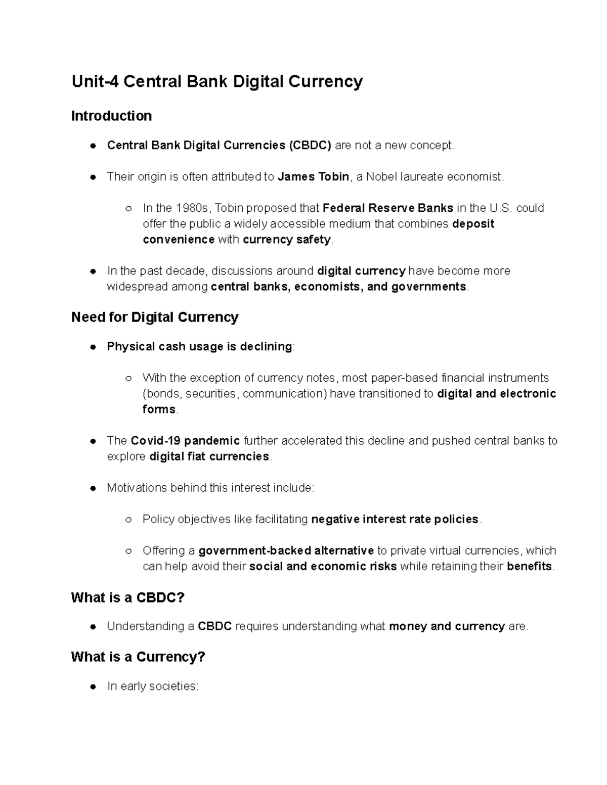 Unit-4: Introduction to Central Bank Digital Currencies (CBDC) - Studocu