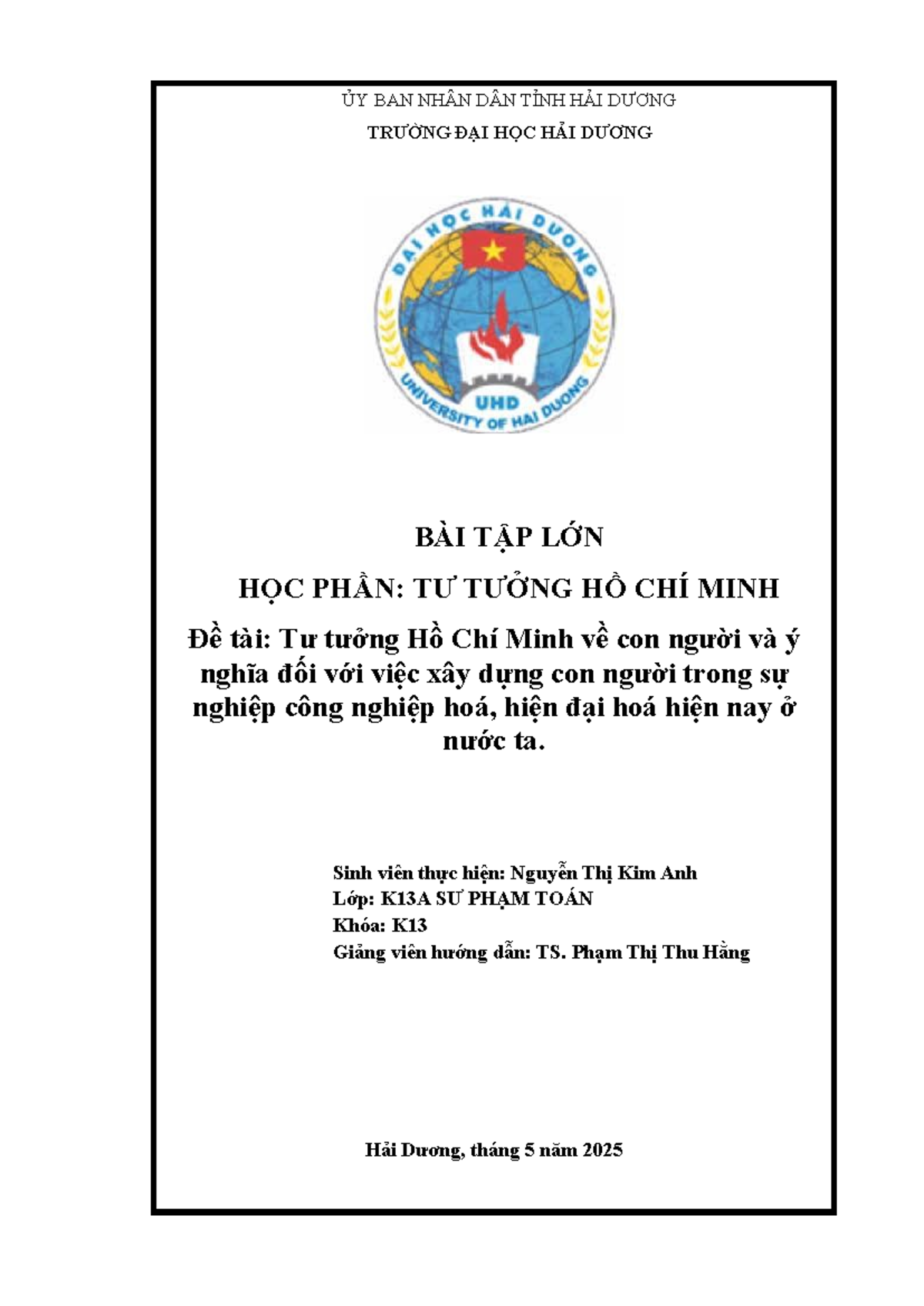BÀI TẬP LỚN TƯ TƯỞNG HỒ CHÍ MINH: XÂY DỰNG CON NGƯỜI TRONG CNH, HĐH ...