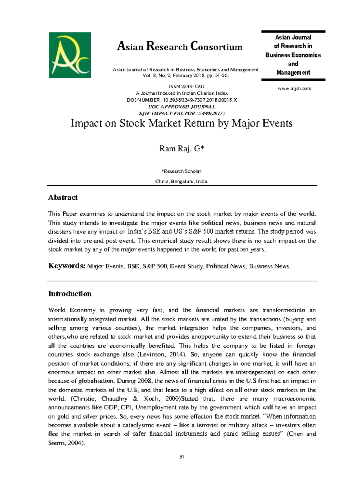 Impact of Major Global Events on Stock Market Returns: A Study on BSE ...