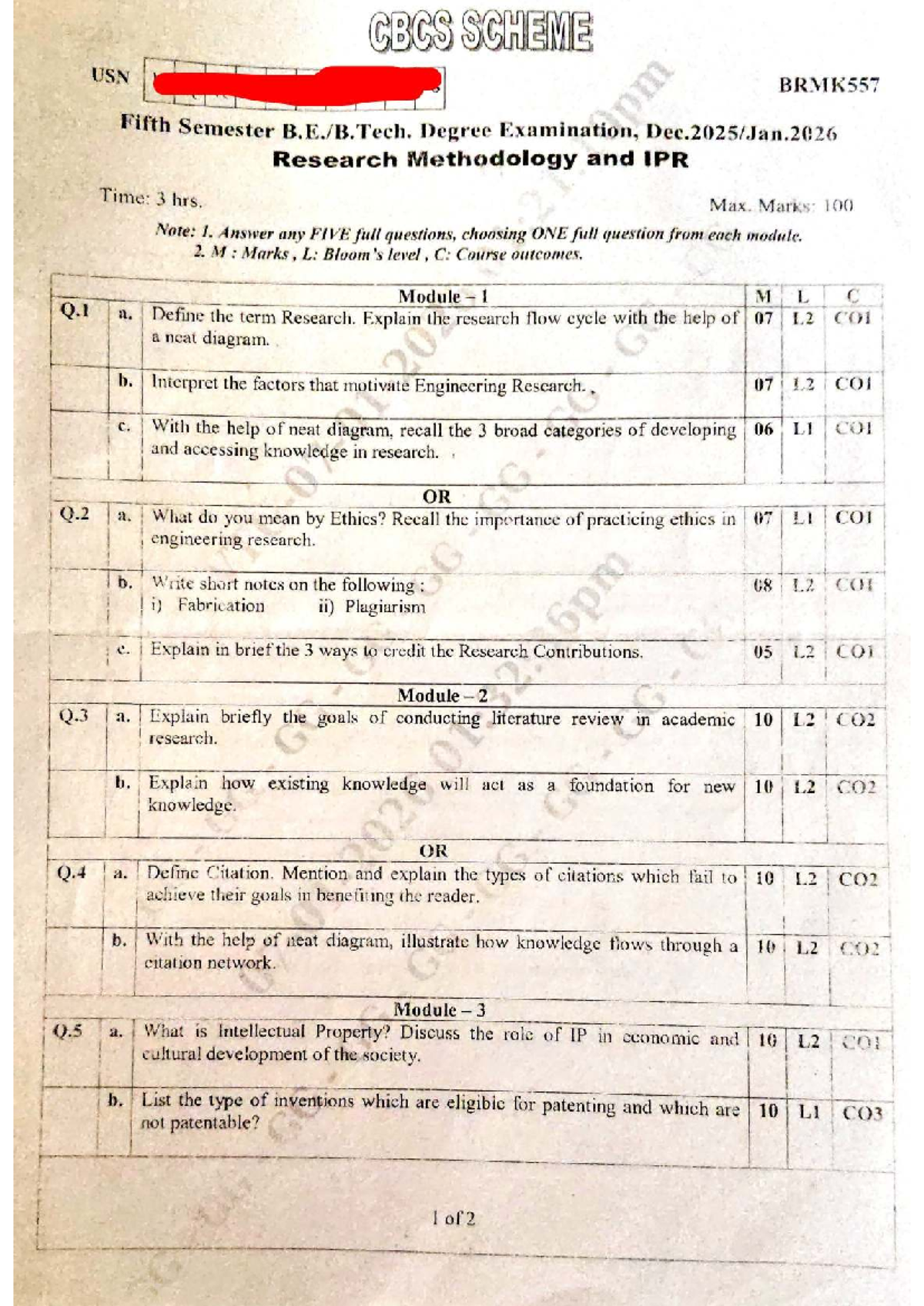BRMK557 - Research Methodology & IPR Exam Paper (5th Sem) - Studocu