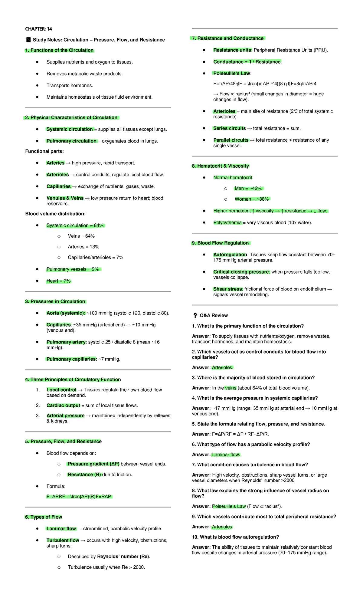 C14-17 Study Notes: Circulation, Microcirculation, and Nervous ...