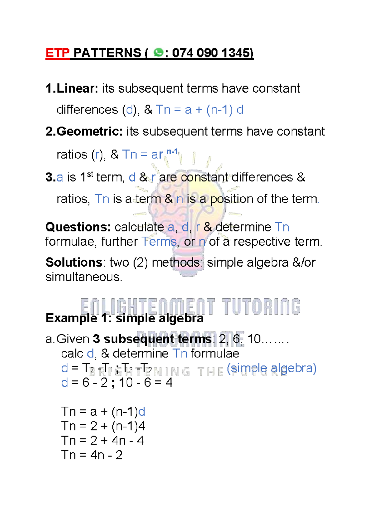 EPT G11 - Linear and Geometric Patterns Notes - Studocu