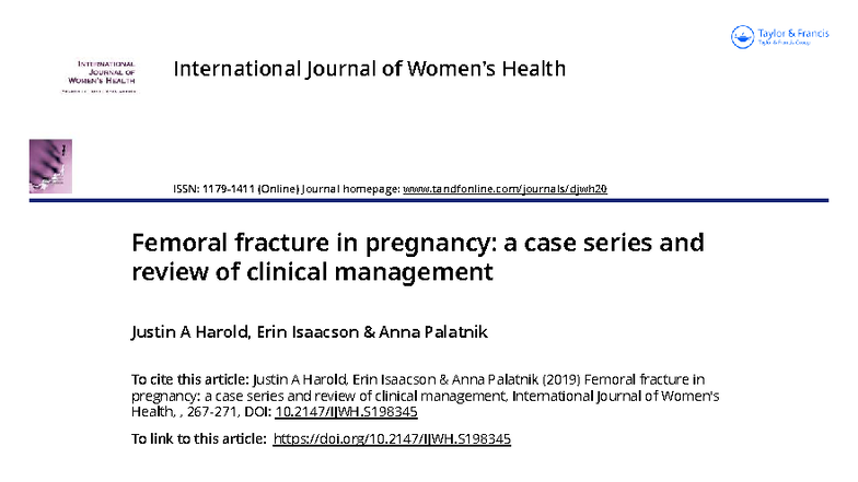 Femoral Fracture in Pregnancy: Case Series & Clinical Review (IJH ...