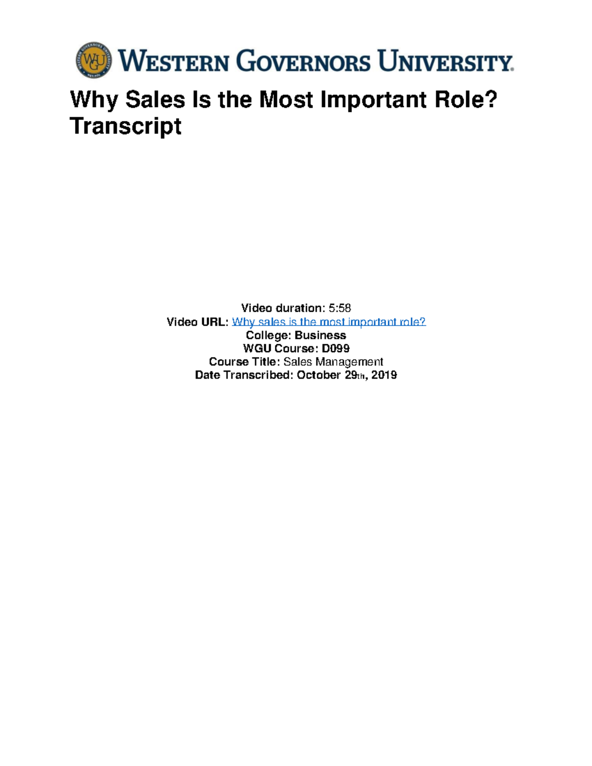 D099 Sales Management: Why Sales Is the Most Important Role ...