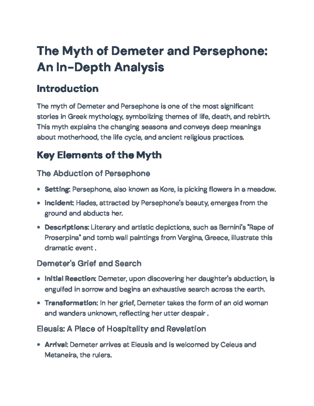 Myth of Demeter & Persephone: An Analytical Study of Life & Death - Studocu