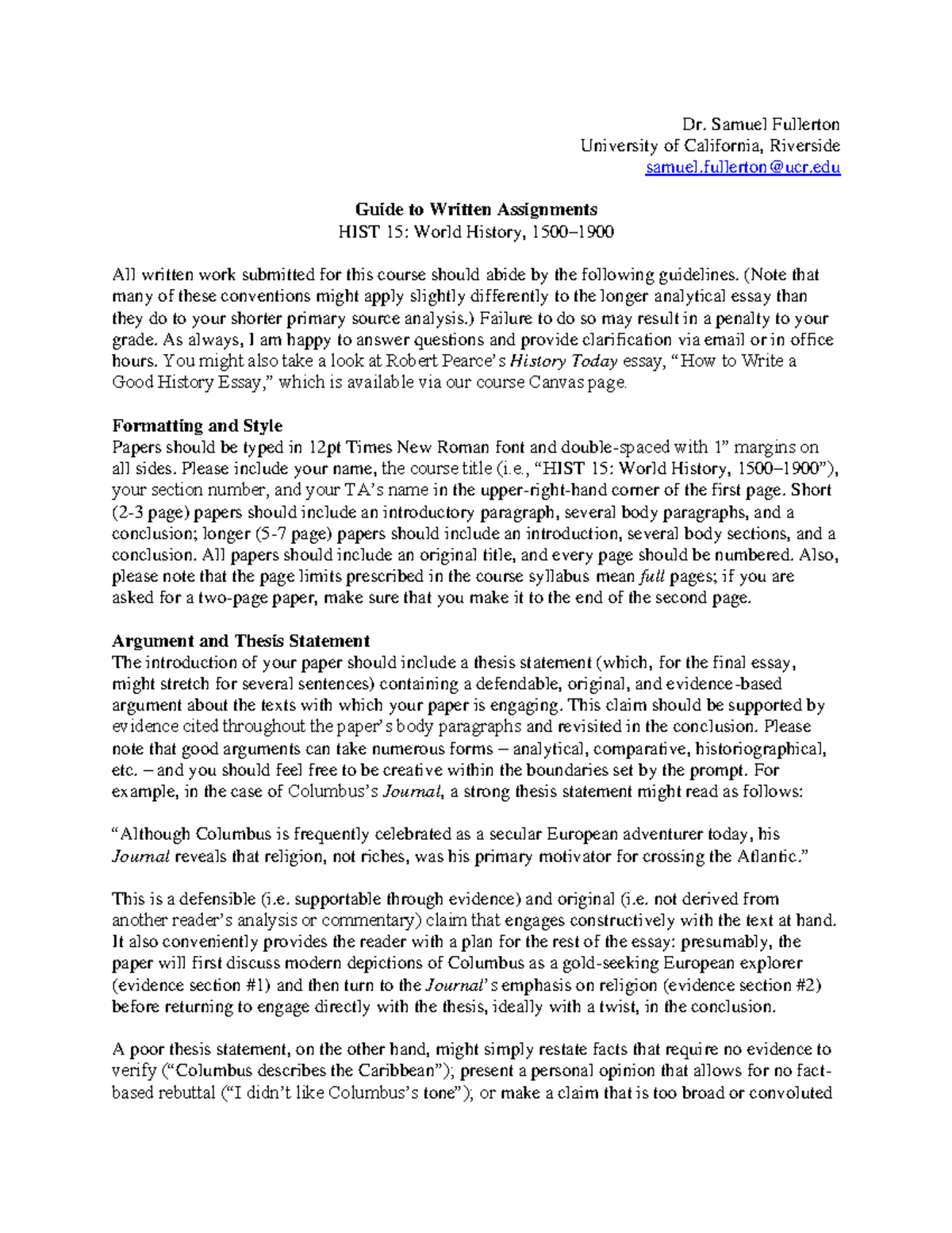 Guide to Written Assignments - HIST 15: World History, 1500–1900 - Studocu