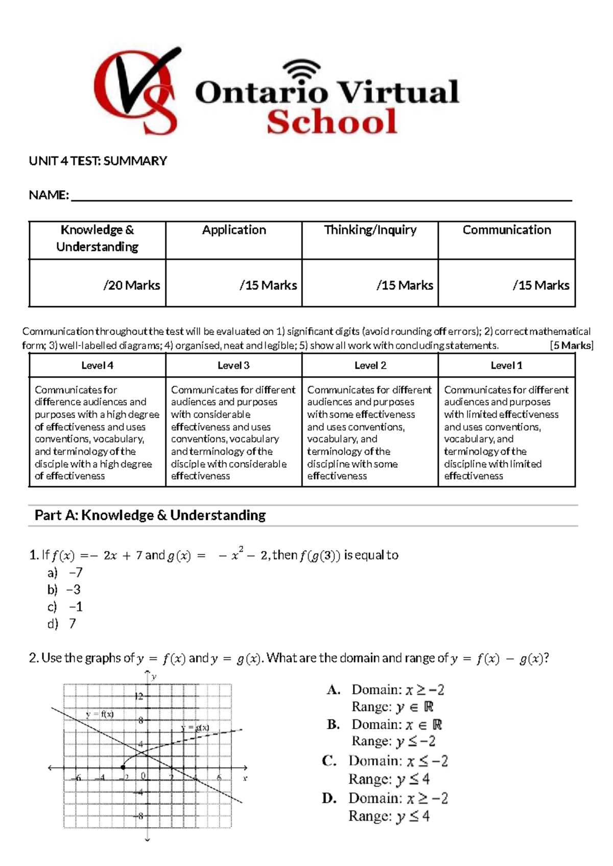 Unit 4 Test: Knowledge, Understanding, and Application Evaluation - Studocu