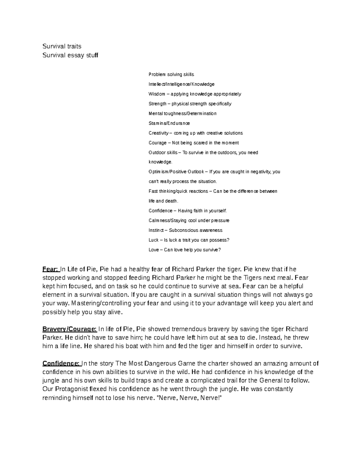 Survival Skills Essay: Key Traits for Overcoming Challenges - Studocu