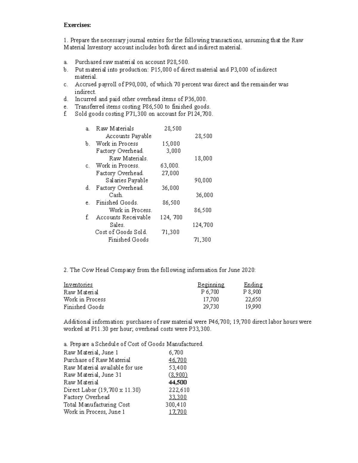 Exercises-Questions - Lecture - Exercises: Prepare the necessary journal entries for the ...