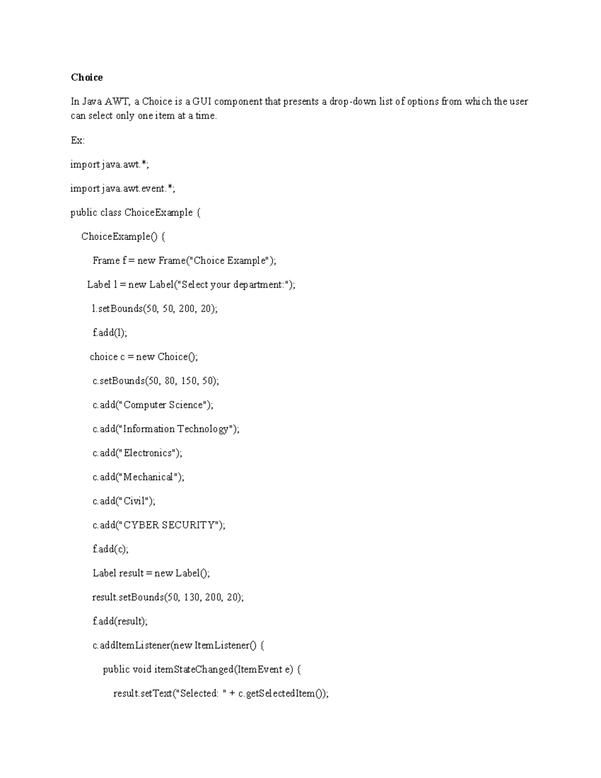 Java AWT Choice and Scrollbar Components Explained - Studocu