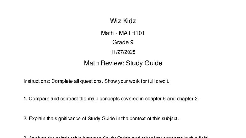 MATH101 Grade 9 Math Review: Comprehensive Study Guide - Studocu