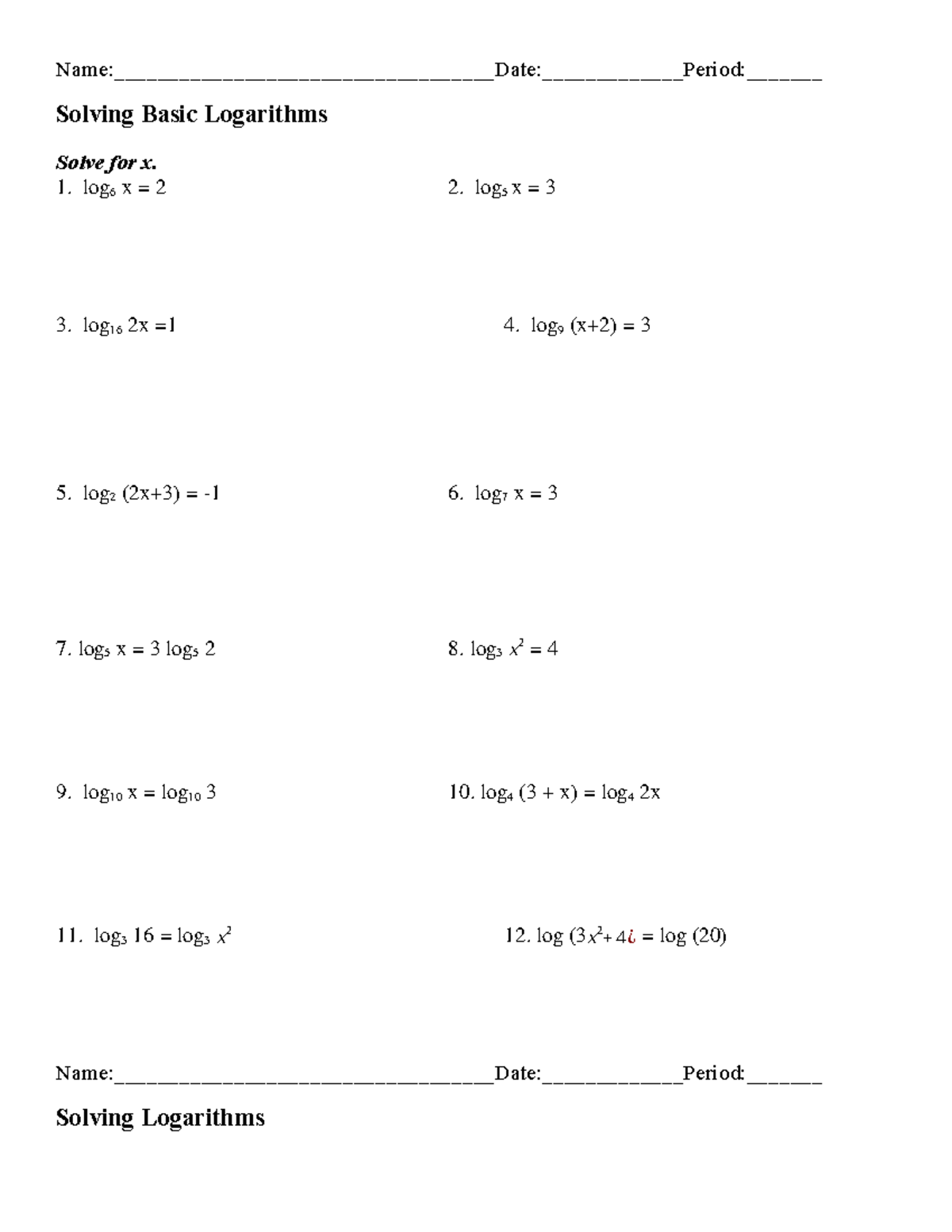 Solving Logs Homework Assignments for Basic Logarithms - Studocu