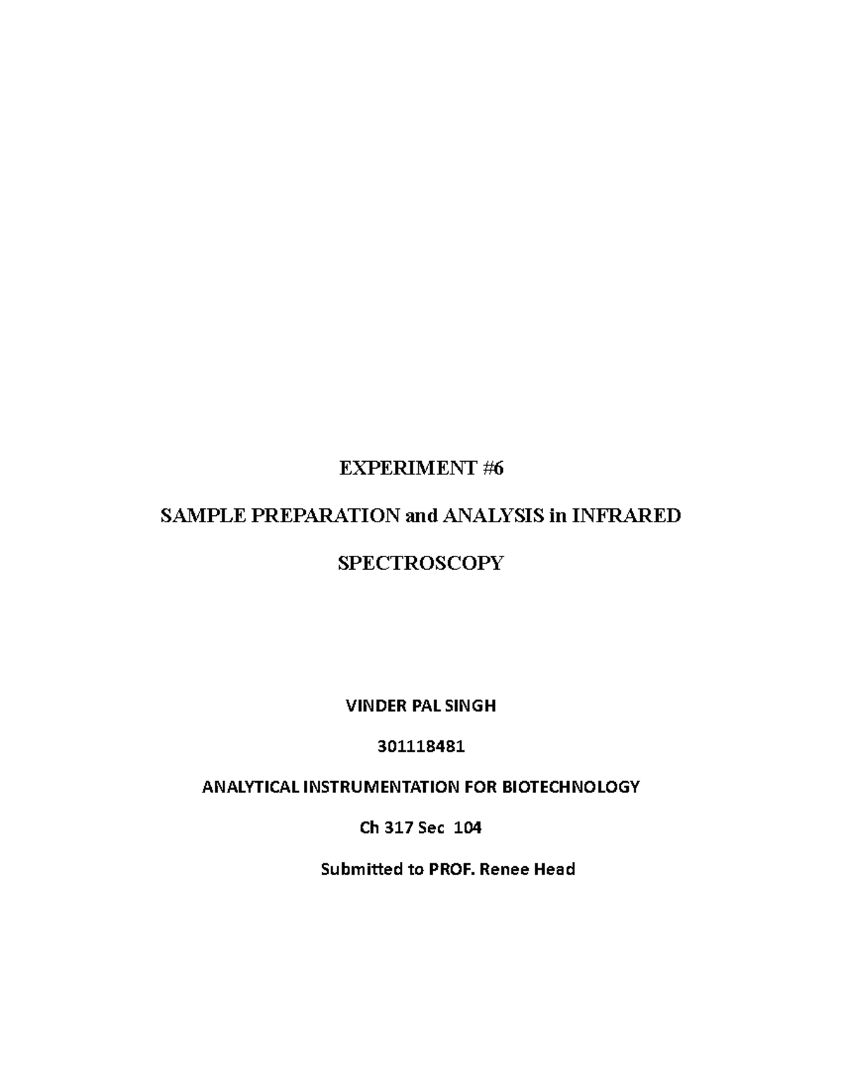 Experiment 6 IR: Post Lab Analysis in Infrared Spectroscopy - Studocu
