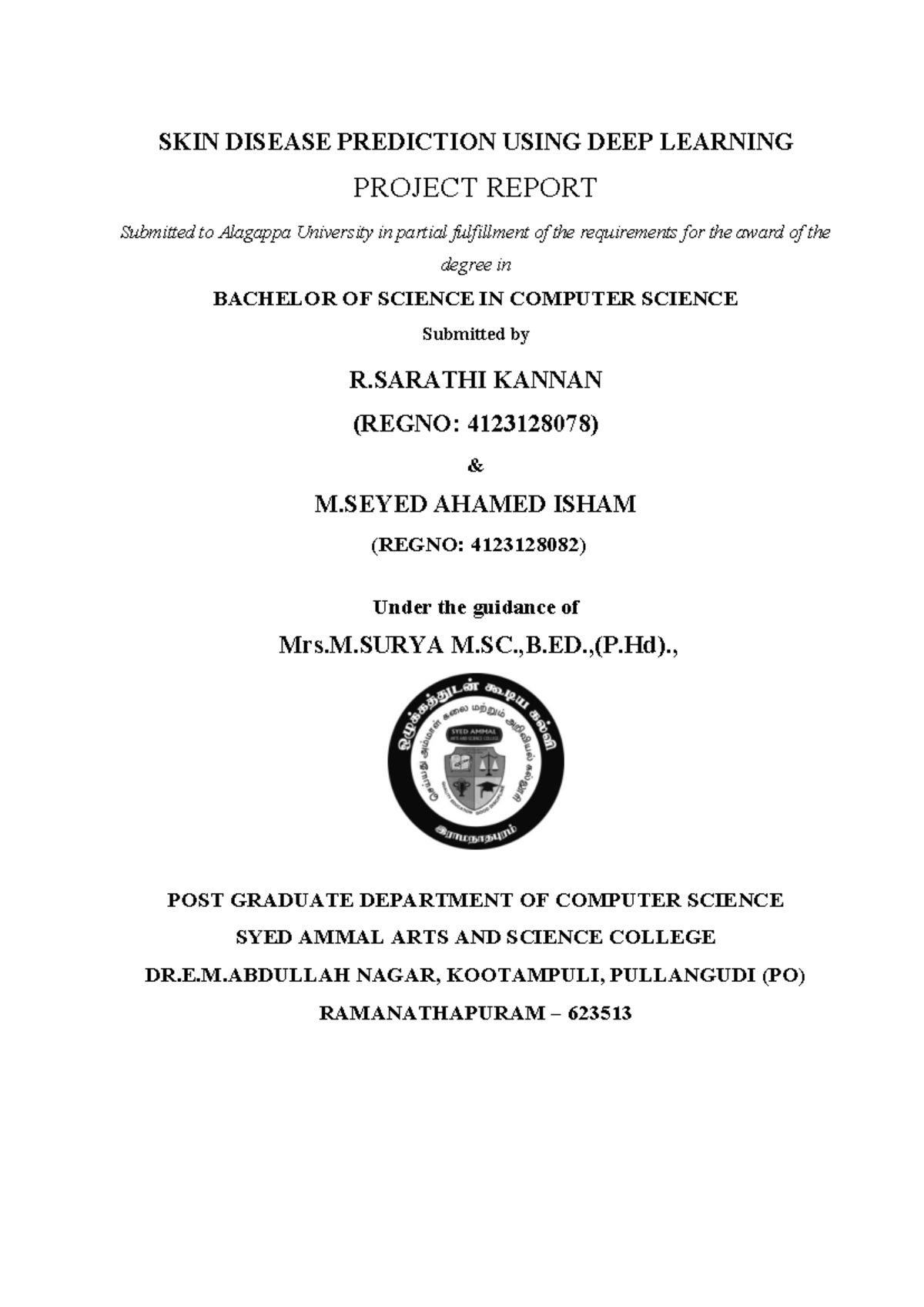 SKIN DISEASE PREDICTION USING DEEP LEARNING - PROJECT REPORT (B.Sc CS ...