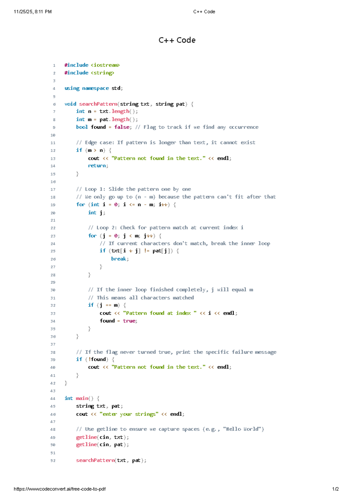 String Pattern Matching Code Example - Studocu