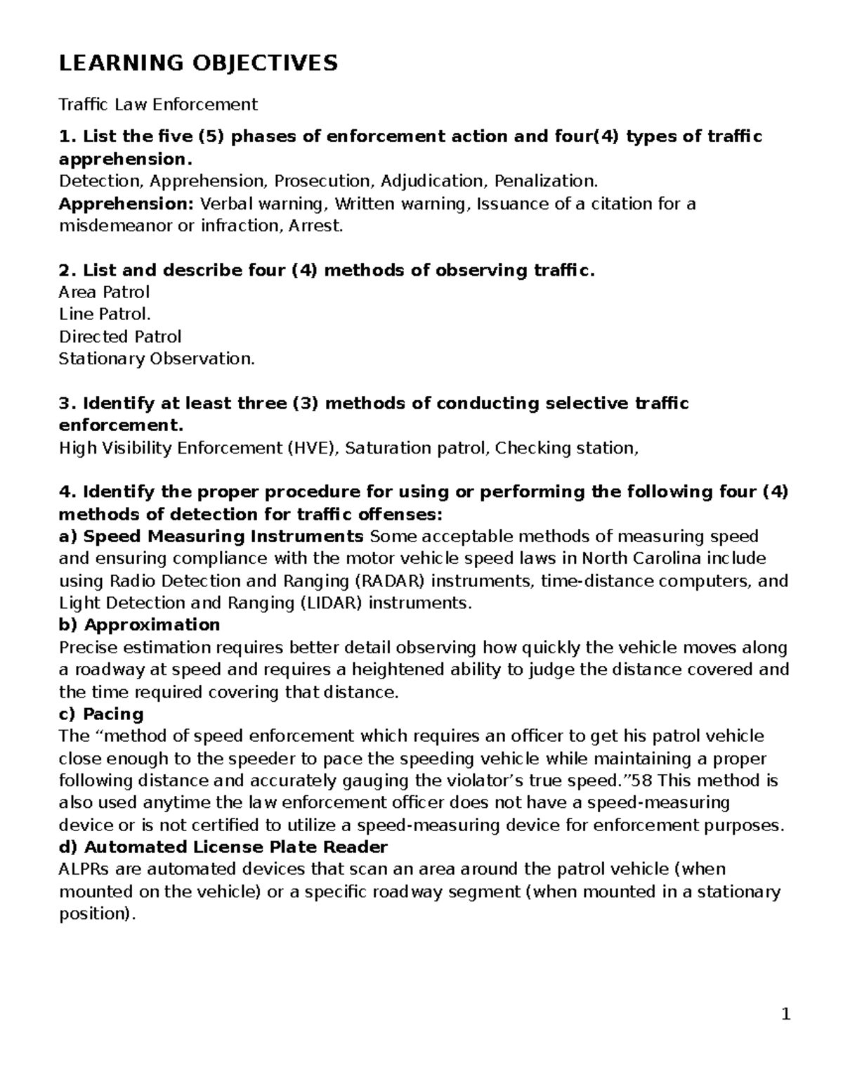 Traffic Law Enforcement LO 2: Key Learning Objectives and Methods - Studocu