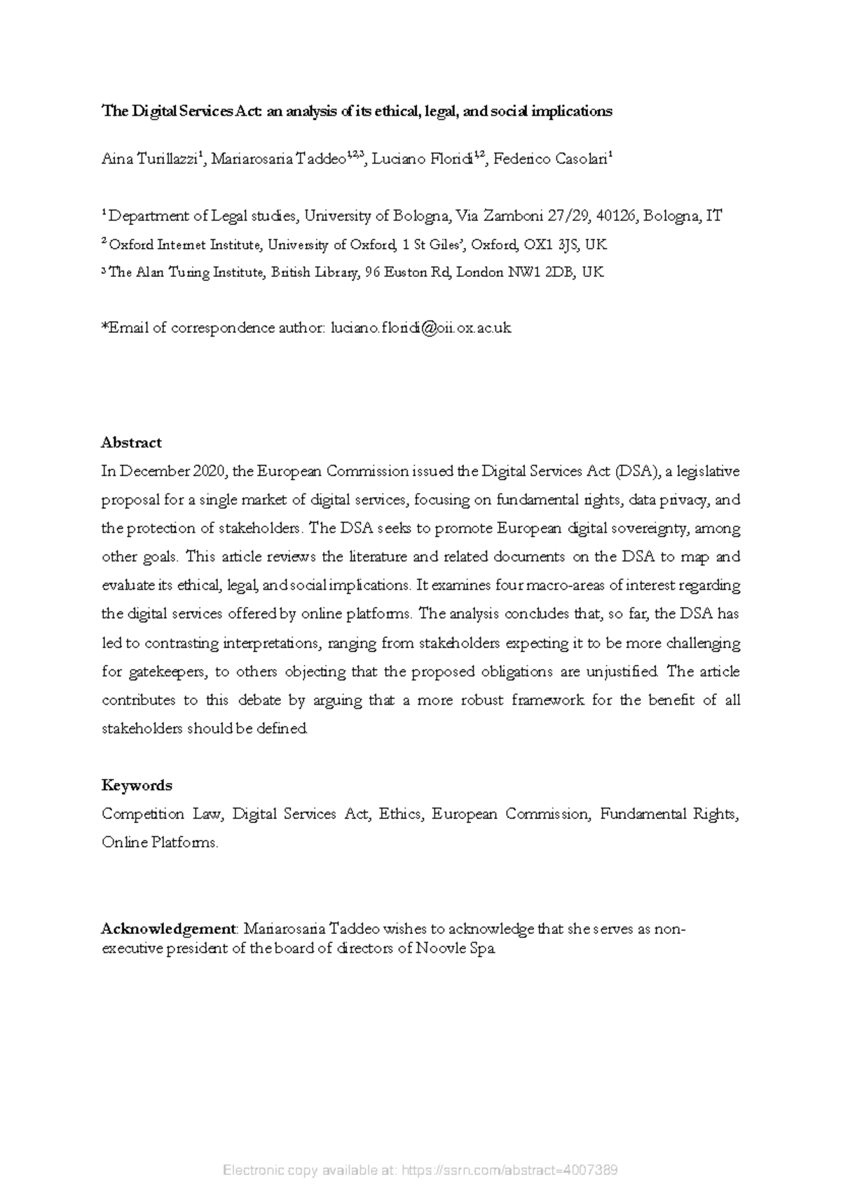 Digital Services Act (DSA): Ethical, Legal, and Social Implications ...