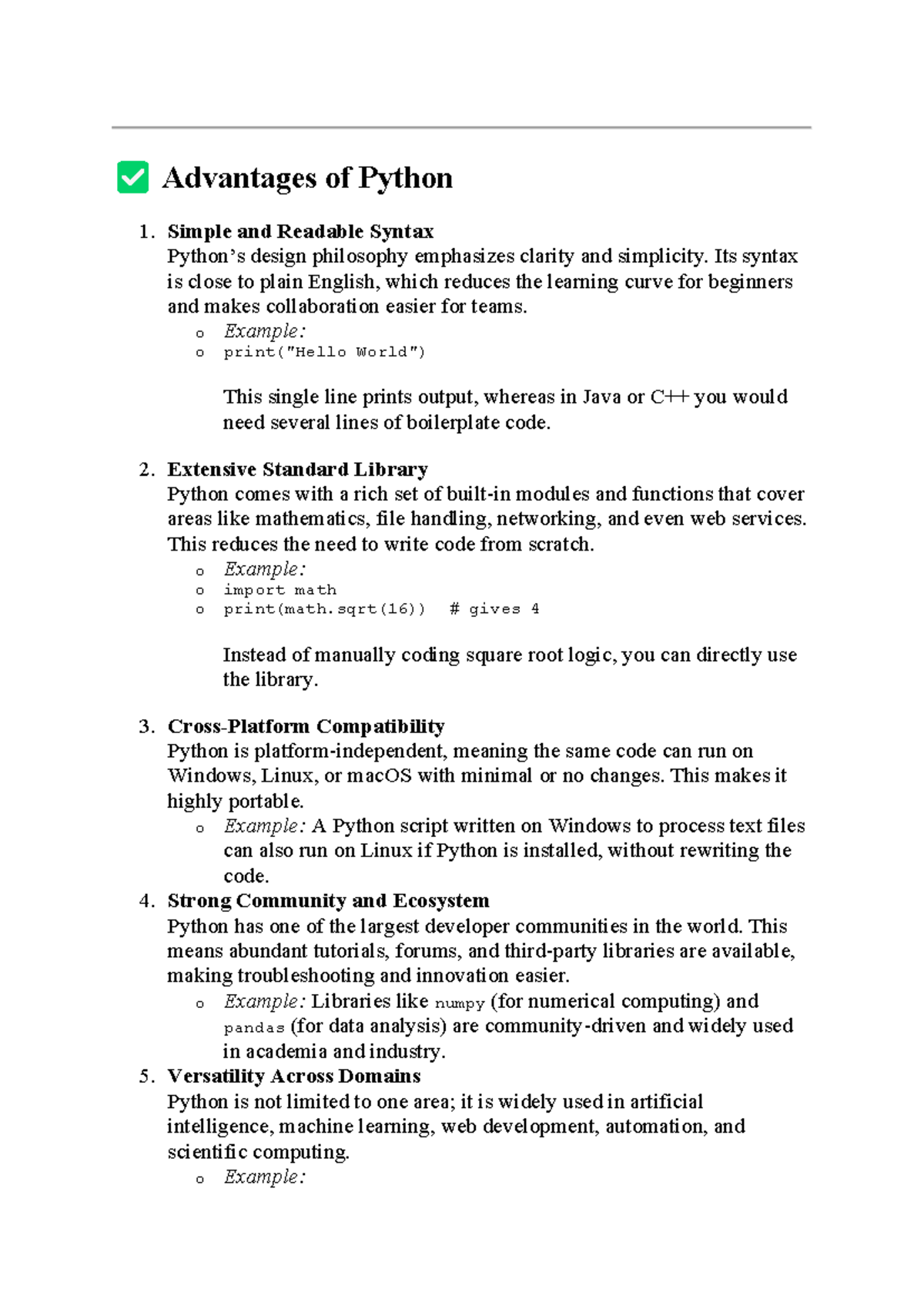 Advantages and Disadvantages of Python Programming (CS101) - Studocu