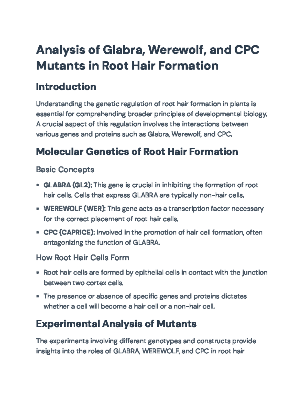 Genetic Analysis of GLABRA, WEREWOLF, and CPC in Root Hair Formation ...