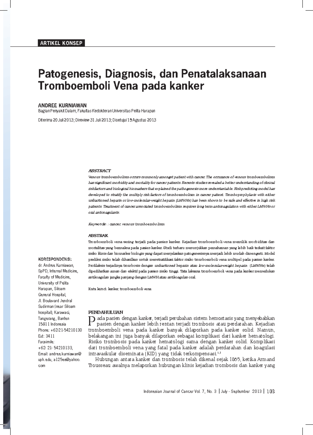 289 299 1 SM - Patogenesis dan Penatalaksanaan Tromboemboli Vena Kanker ...