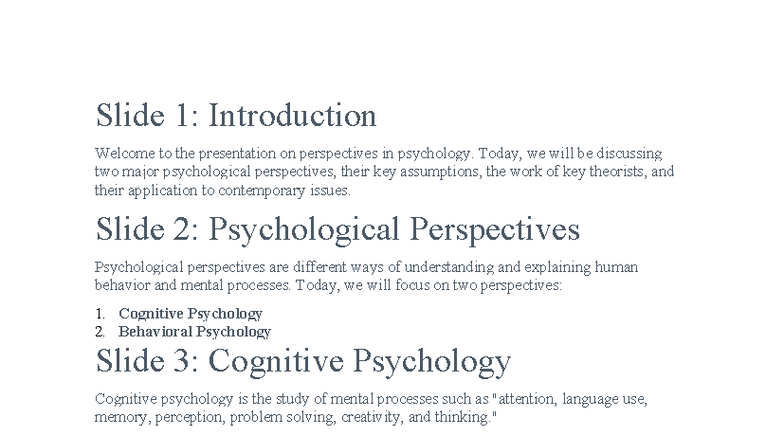 Psych 101 - Unit 4 Assignment Notes on Psychological Perspectives - Studocu