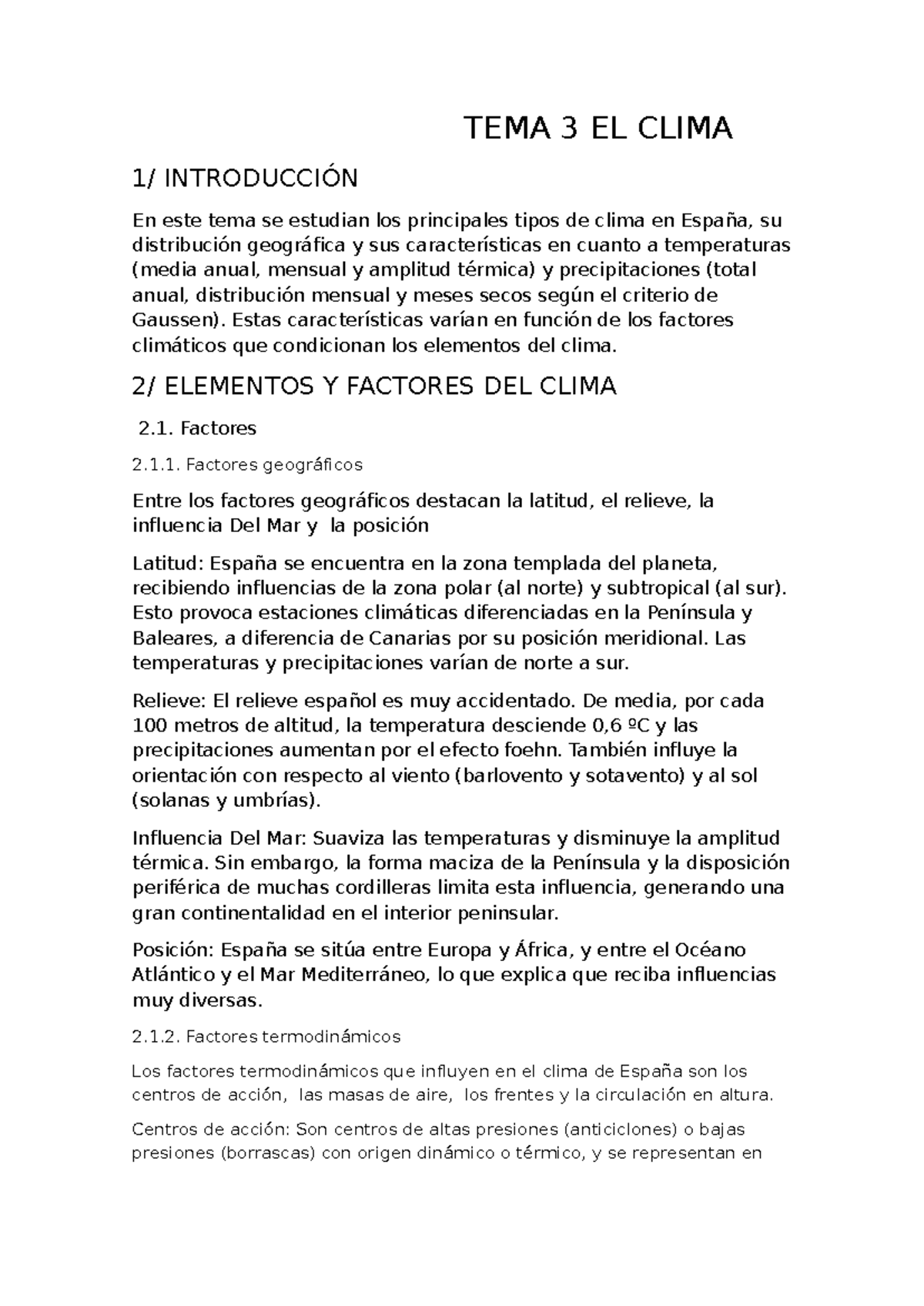 TEMA 3: EL CLIMA EN ESPAÑA - GEOGRAFÍA PARA LA EBAU - Studocu