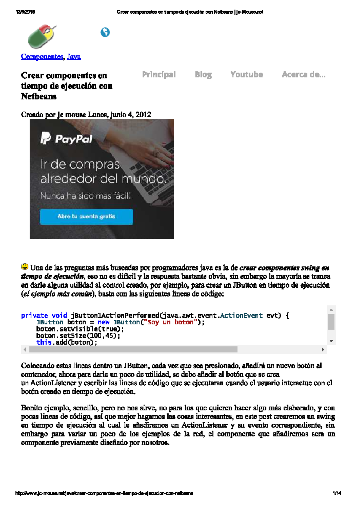Crear componentes Java - Crear componentes en tiempo de ejecución con ...