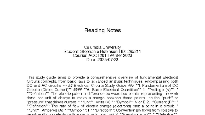 ACCT201 Winter 2023: Electrical Circuits Study Guide & Notes - Studocu