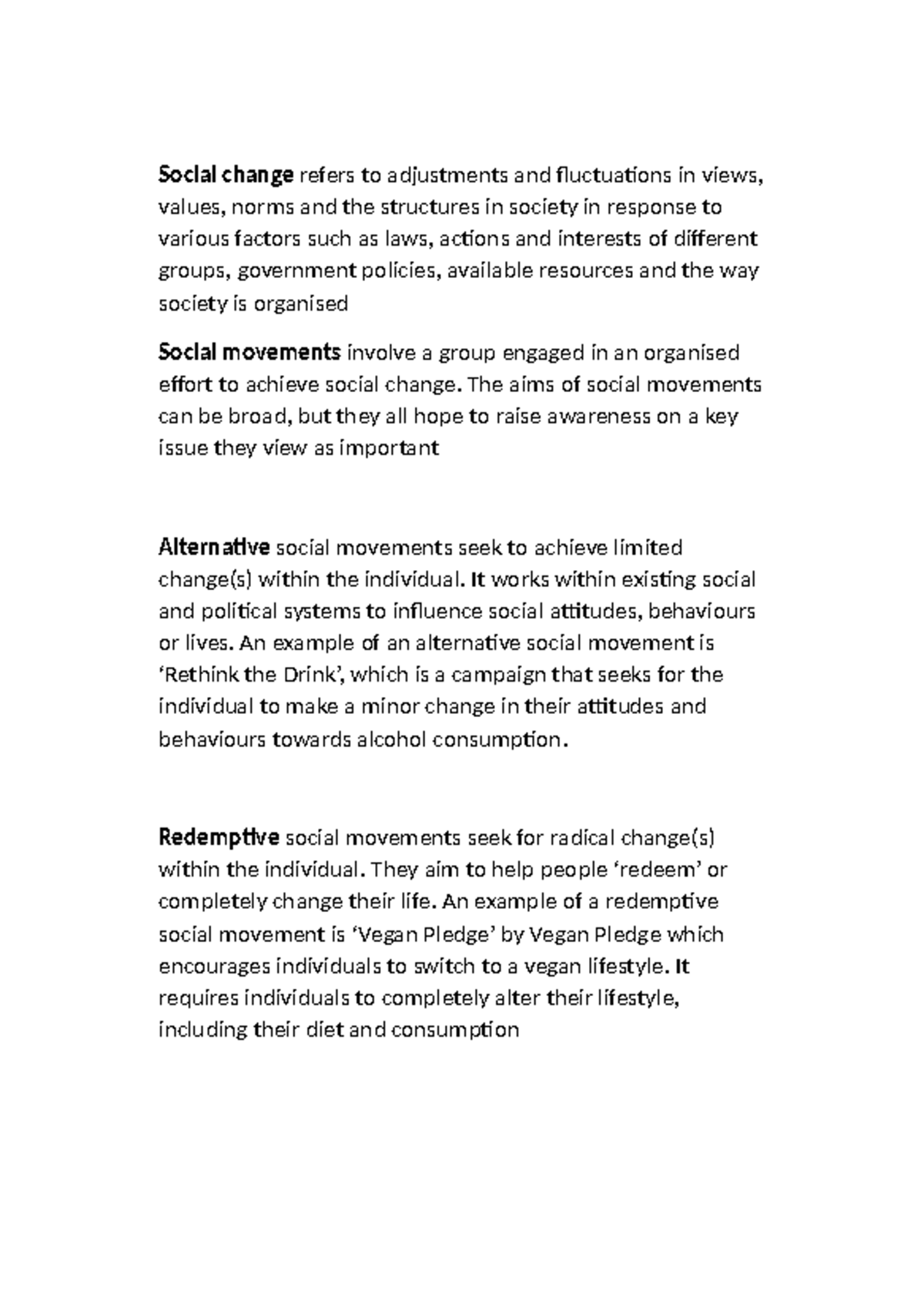 SAC Revision: Summary Notes on Social Change and Movements - Studocu