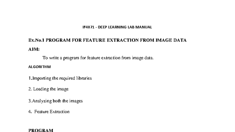 IF4071 DEEP LEARNING LAB MANUAL: Feature & Image Recognition Programs ...