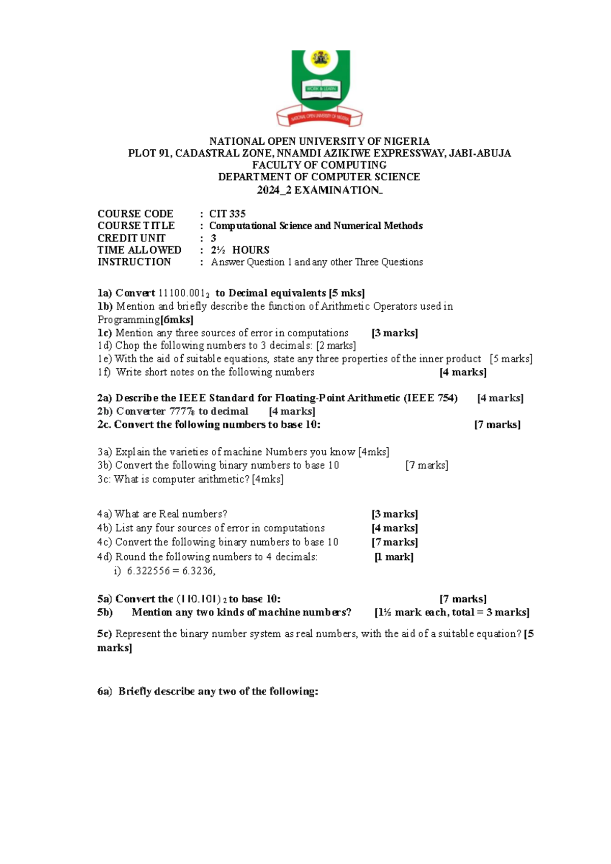 CIT335 2024_2 Exam Summaries: Computational Science & Numerical Methods ...