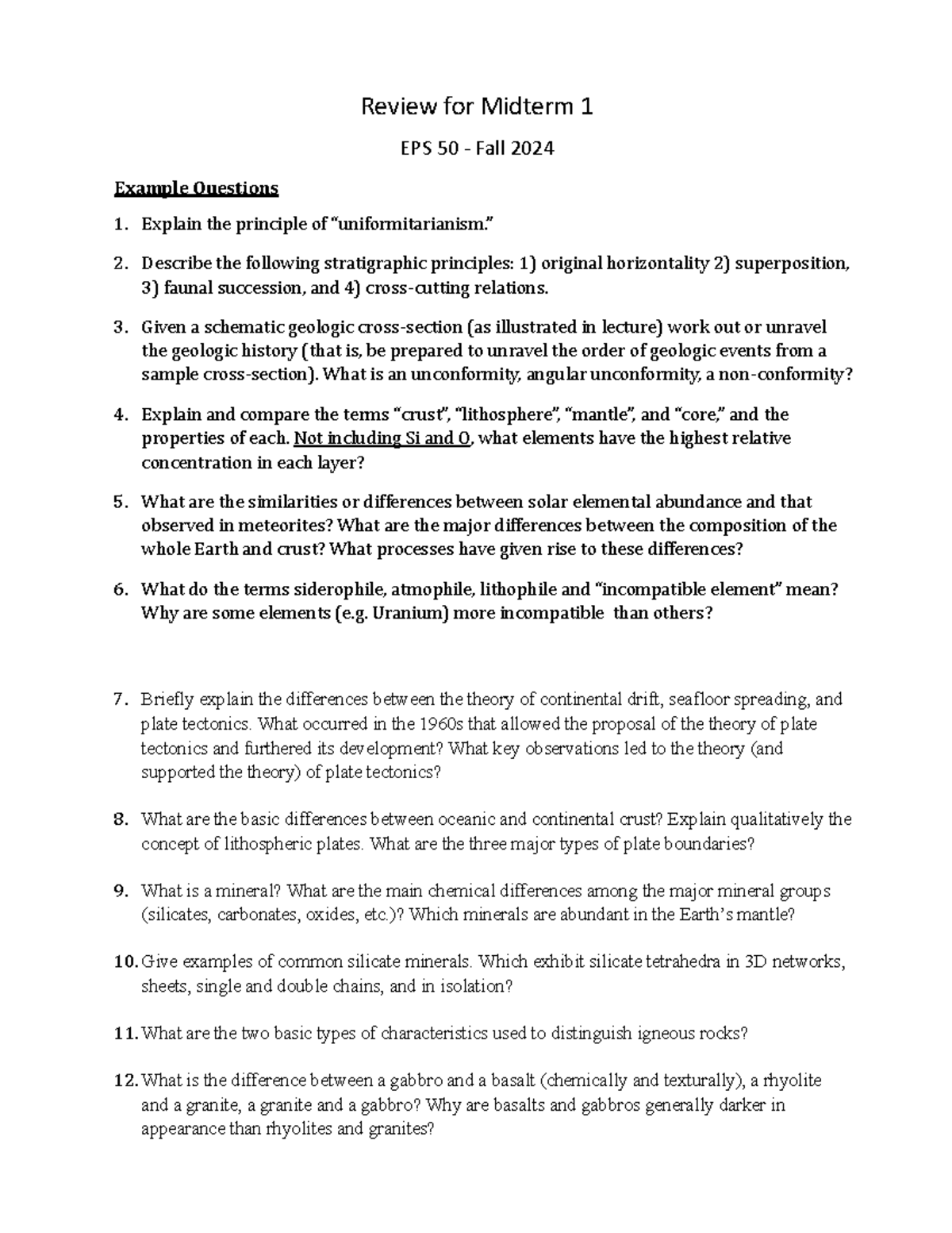 Review for Midterm 1 - EPS 50 - Fall 2024: Key Topics & Questions - Review for Midterm 1 EPS 50 ...