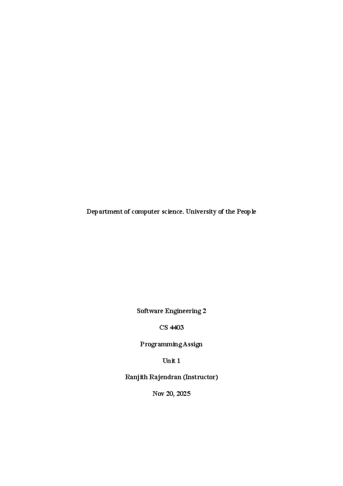 CS 4403 Software Engineering 2: Assignment Unit 1 Analysis - Studocu