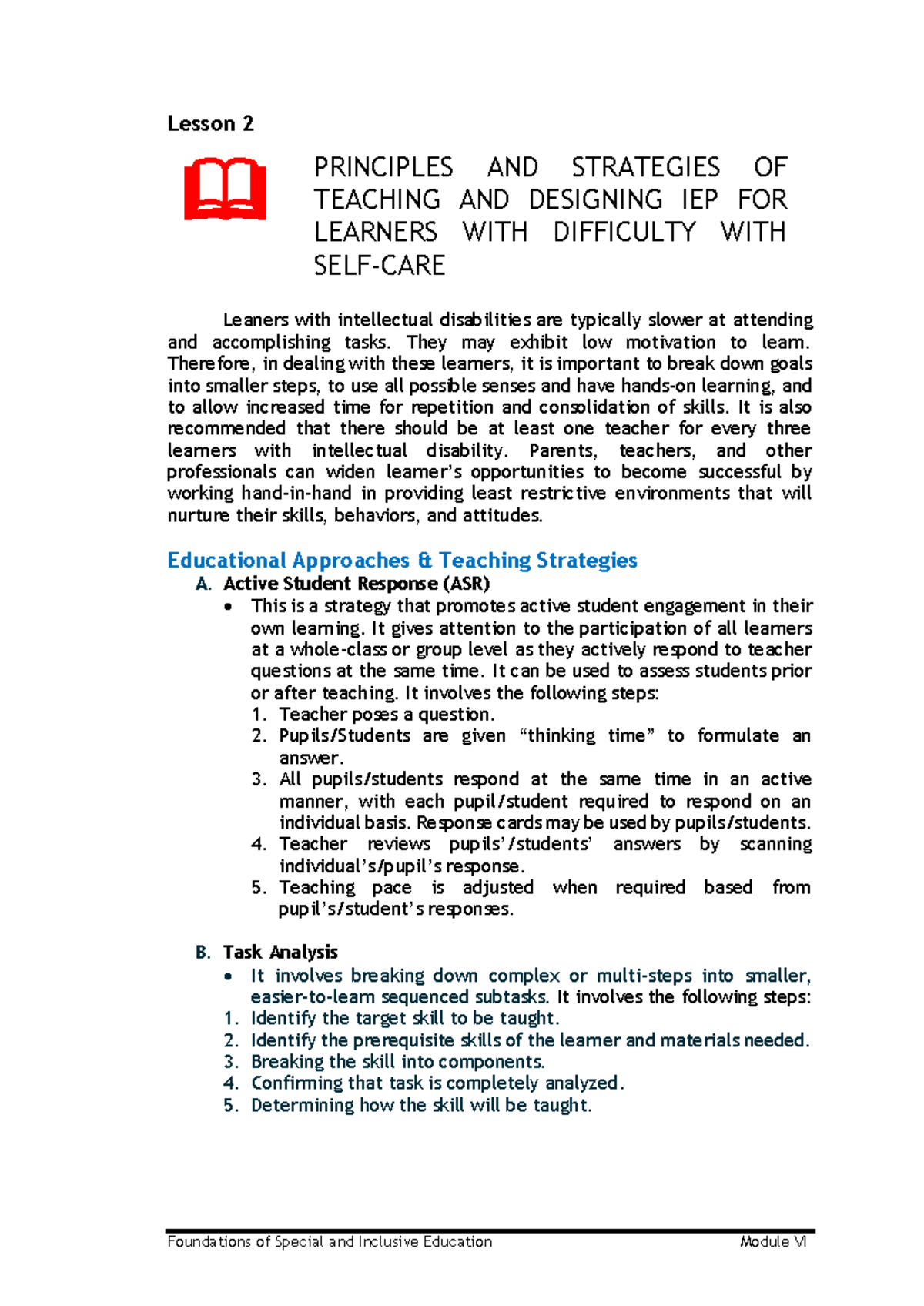 Module 6 Lesson 2: Teaching Strategies for Learners with Disabilities ...